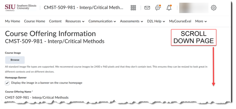 Change Course Offering Information in D2L – OIT Knowledge Base