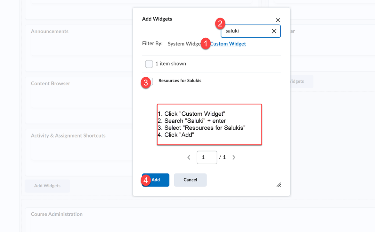 How to Add Resources for Salukis Widget to a D2L Course Homepage – OIT ...