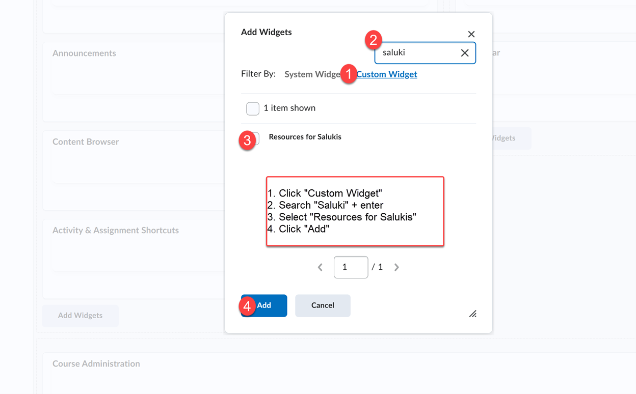 How to Add Resources for Salukis Widget to a D2L Course Homepage – OIT ...