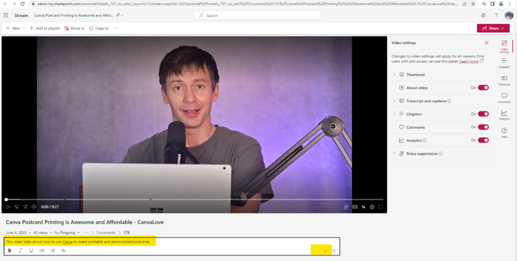 Video Information in Microsoft Stream – OIT Knowledge Base